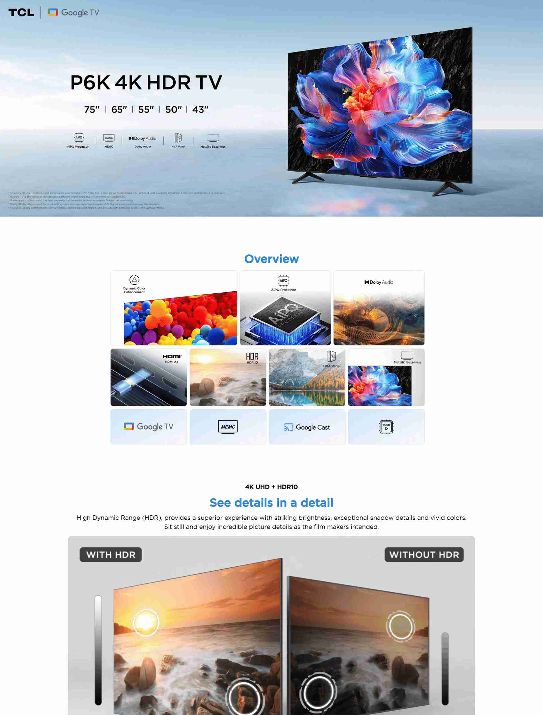 TCL P61K Series 4K HDR TV (55"/65"/75") | Senheng